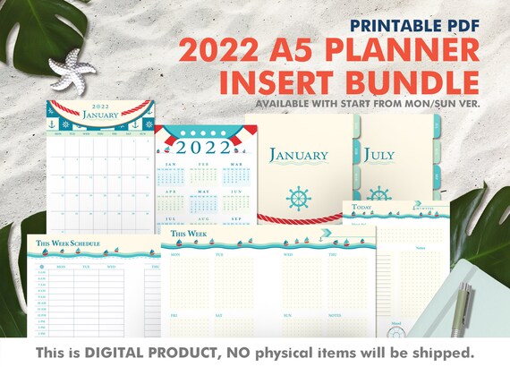 Sea Theme Printable A5 2022 Planner Bundles Instant Download | Etsy