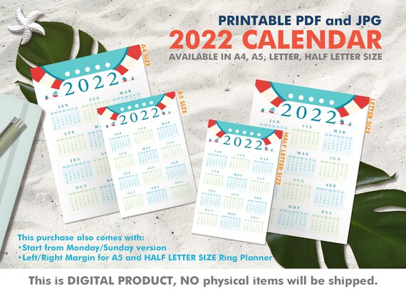 Sea Theme Printable 2022 Calendar Instant Download Printable | Etsy