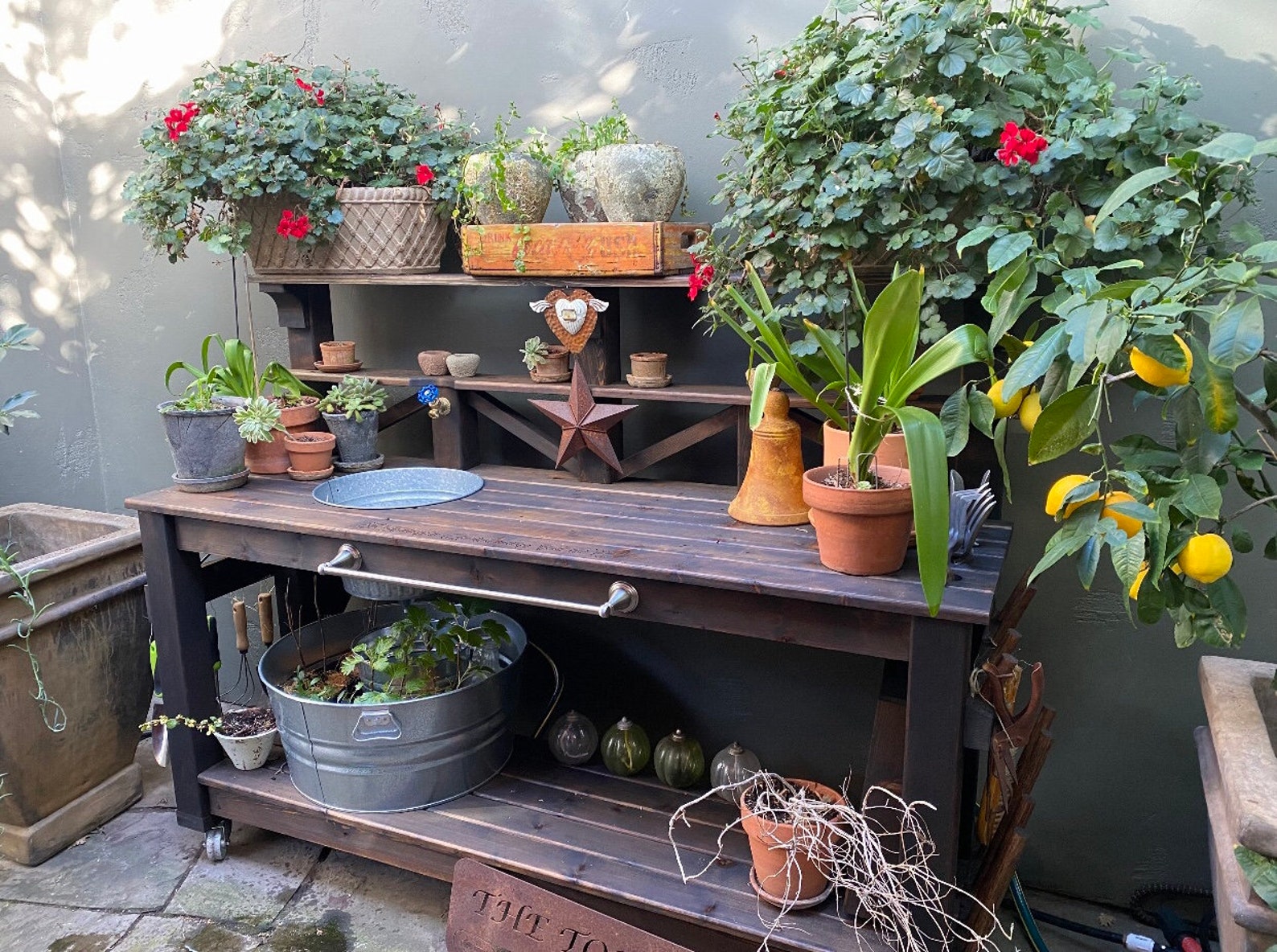 Potting Bench With Water Spigot Cedar Potting Table Outdoor - Etsy