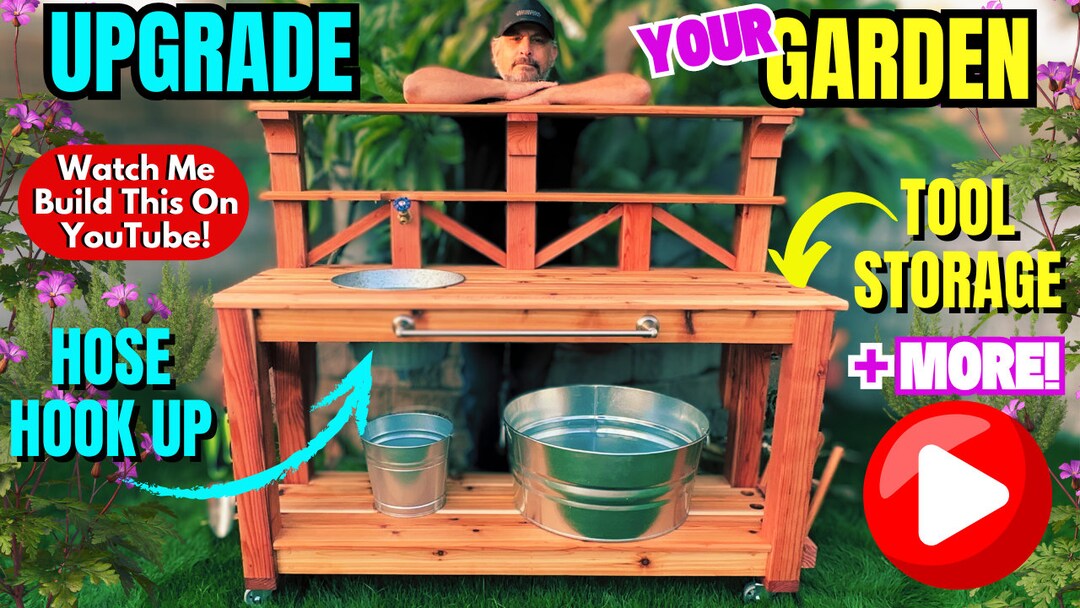 Potting Bench With Water Spigot, Cedar Potting Table, Outdoor Garden ...