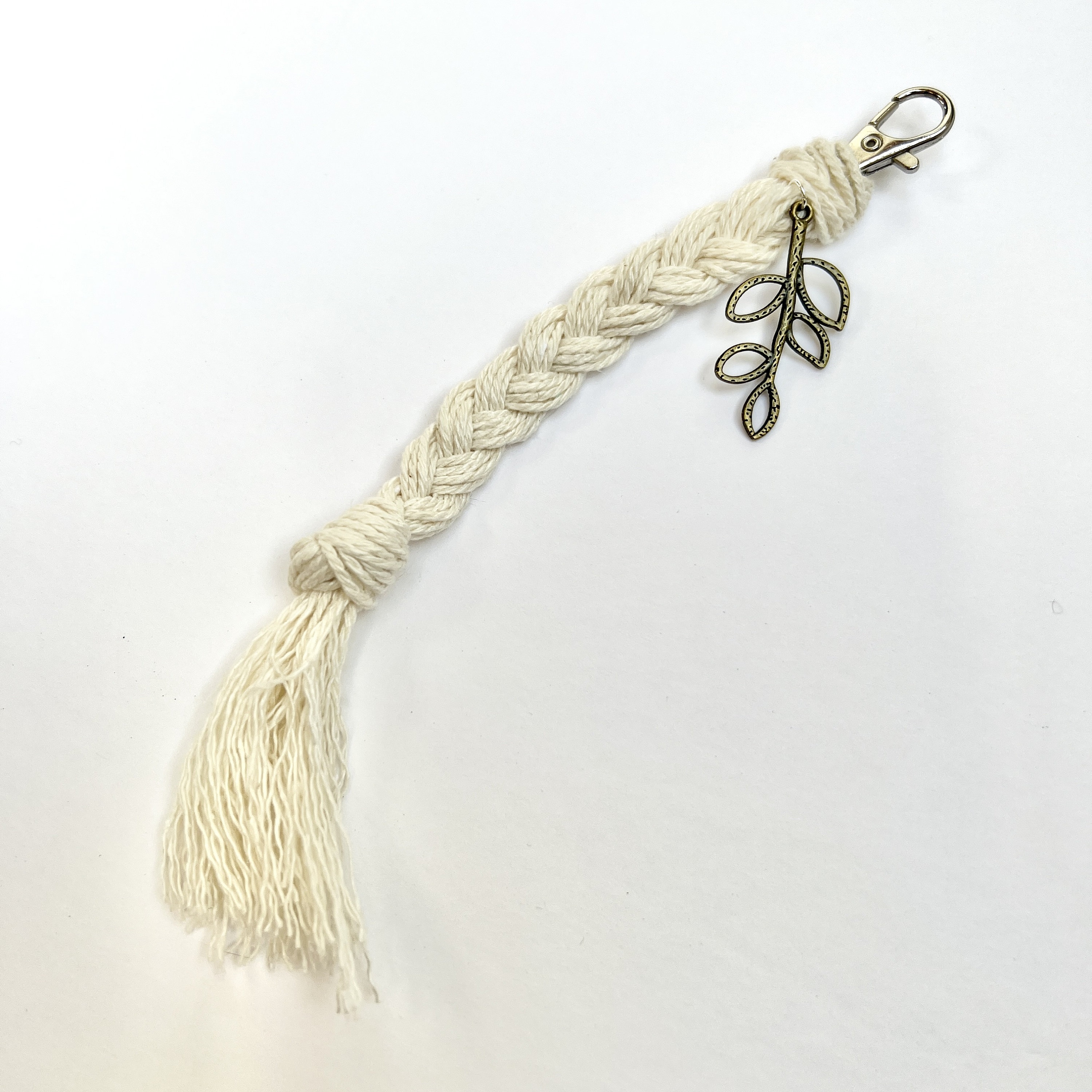 White Braided Macrame Key-holder With Gold Leaves - Etsy