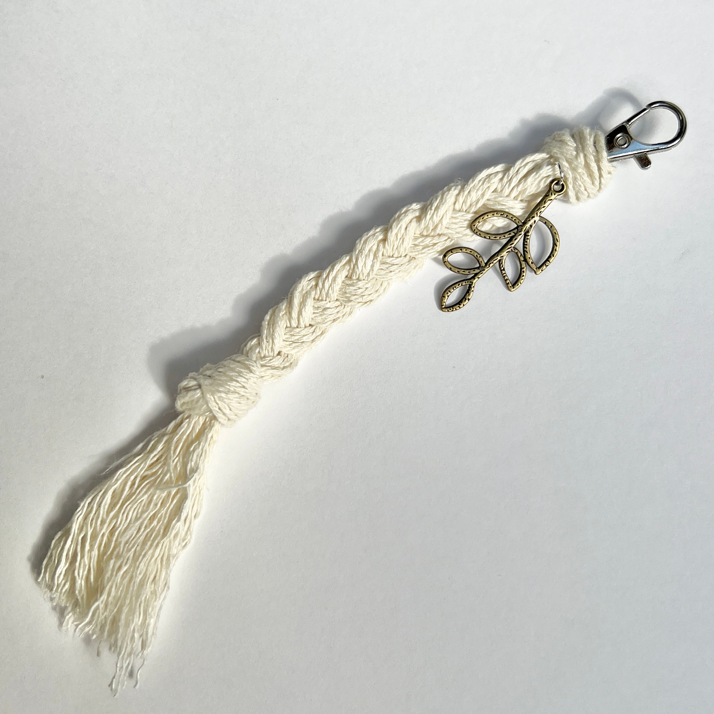 White Braided Macrame Key-holder With Gold Leaves - Etsy