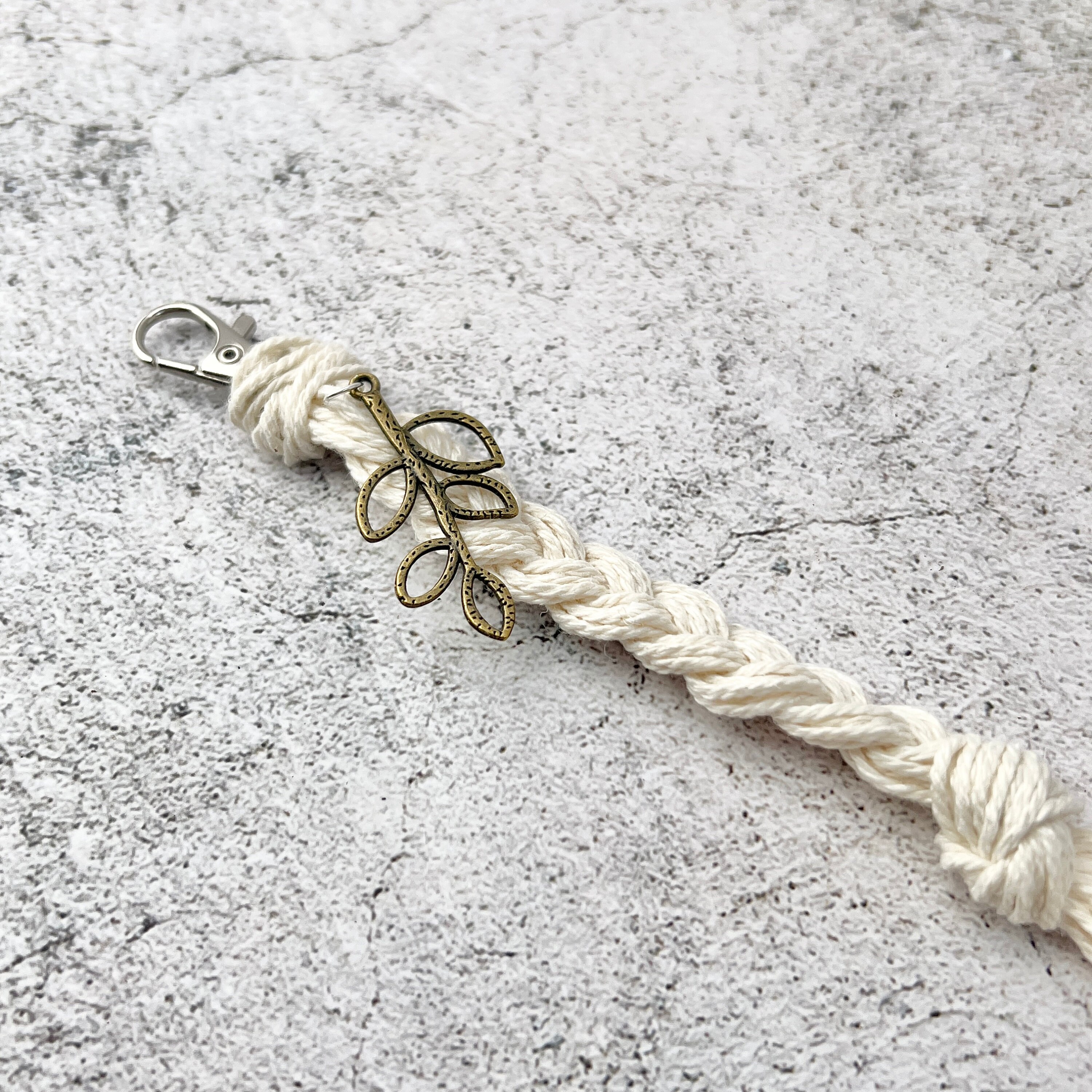 White Braided Macrame Key-holder With Gold Leaves - Etsy