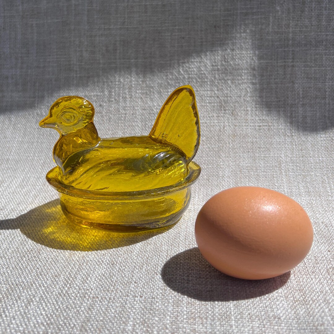 Honey Yellow Glass Hen Bowl: Farmhouse Kitchen Decor, Recycled Glass - Etsy