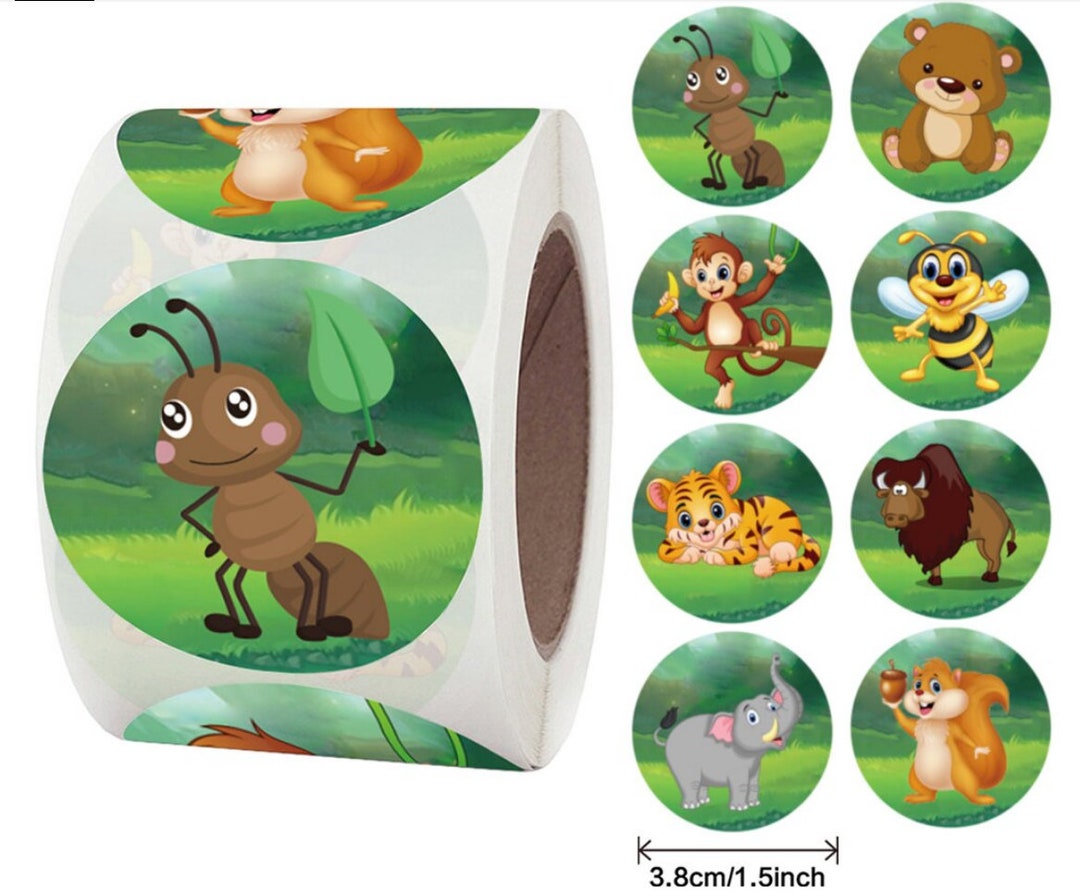 30 Animal Stickers Kids Craft Envelope Seals Labels Stickers 1.5 Round ...