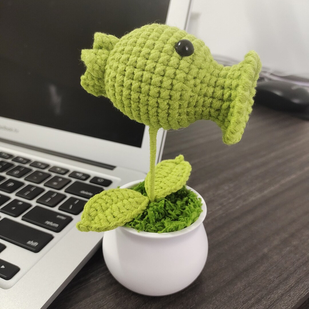 Finished Crochet Pea Shooter Bobblehead Car Accessories,crochet Pea ...