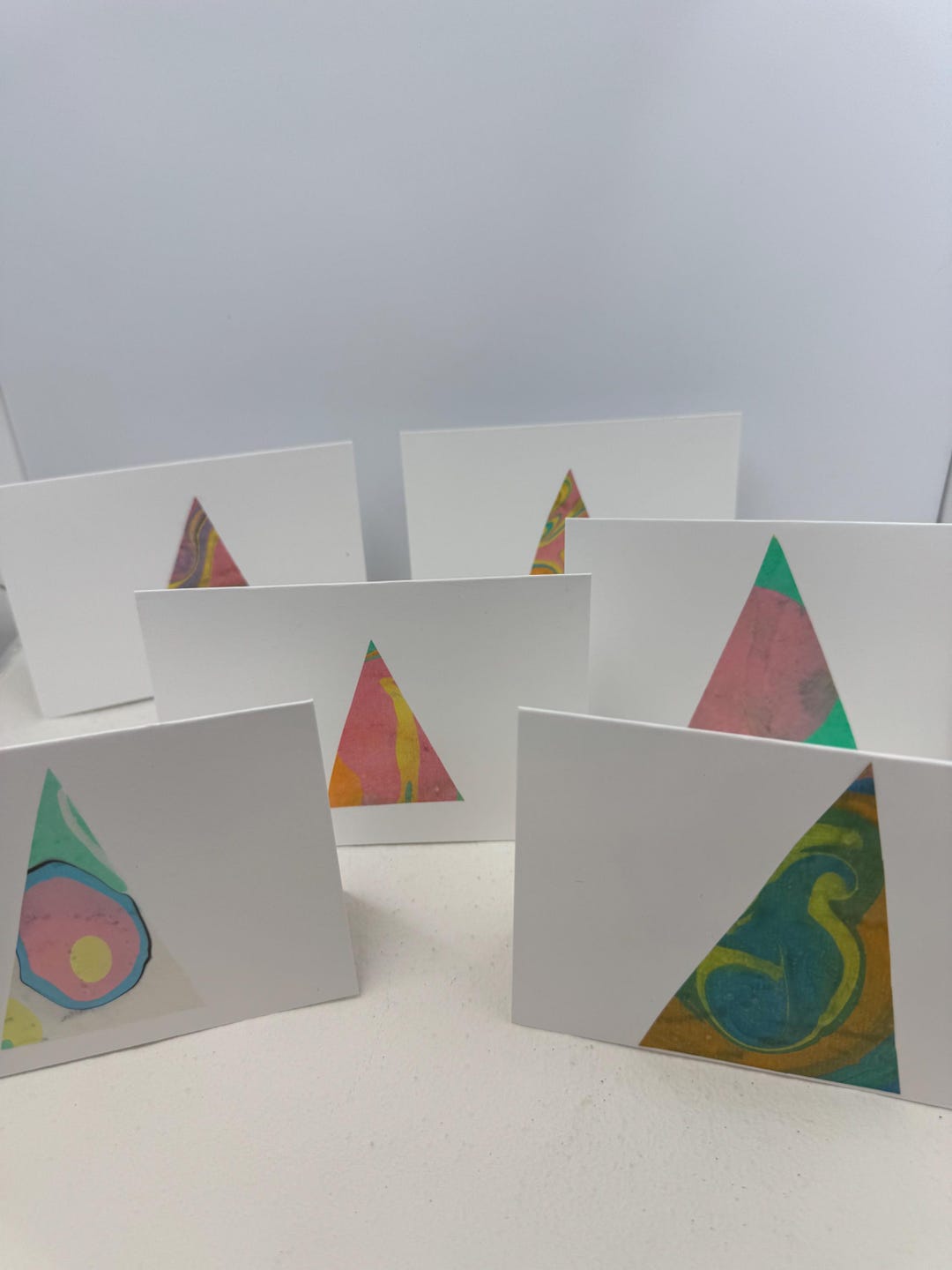Handmade Suminagashi Marbled Tree Cards - Set of 5 - Gift Cards Blank ...