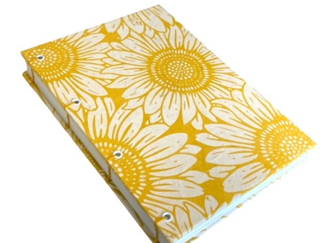 Handmade Lay Flat Coptic Writing Journal or Sketchbook, Sunflower Cover ...
