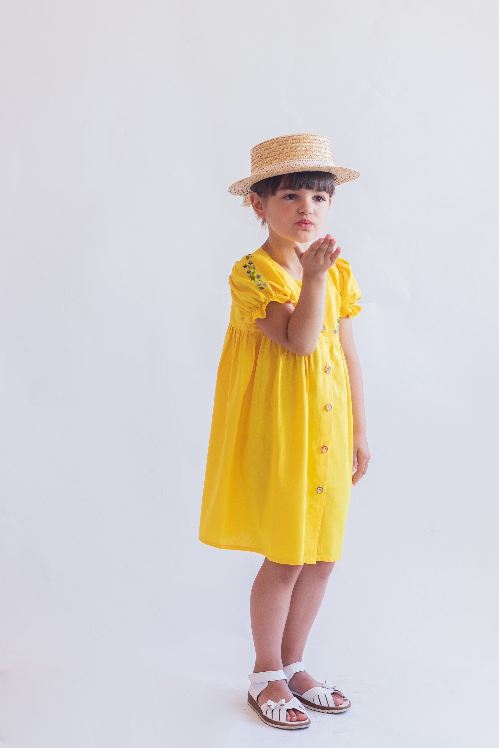 Linen Embroidered Dress, Linen Dress Girls, Linen Dress, Yellow Linen ...
