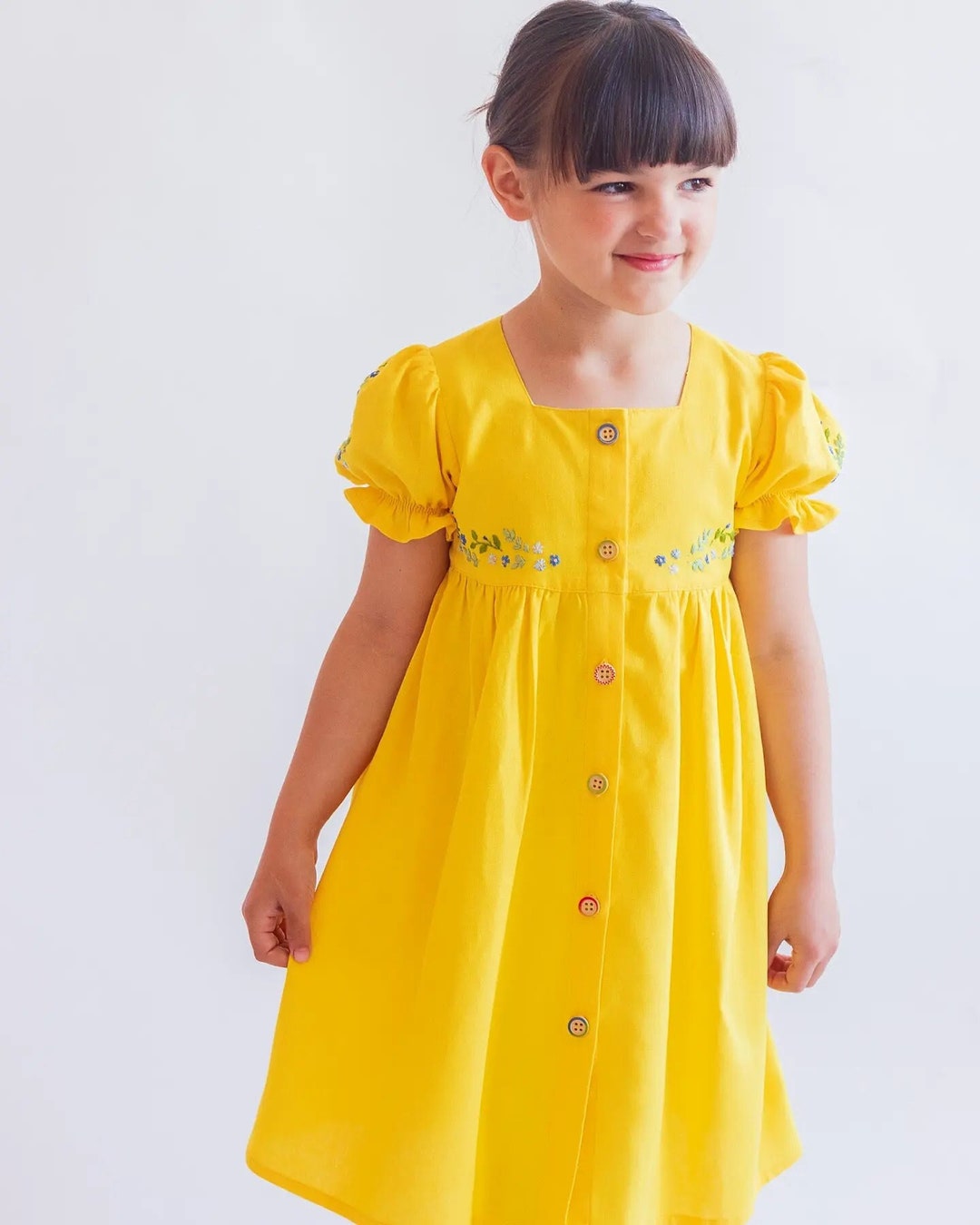 Linen Embroidered Dress, Linen Dress Girls, Linen Dress, Yellow Linen ...