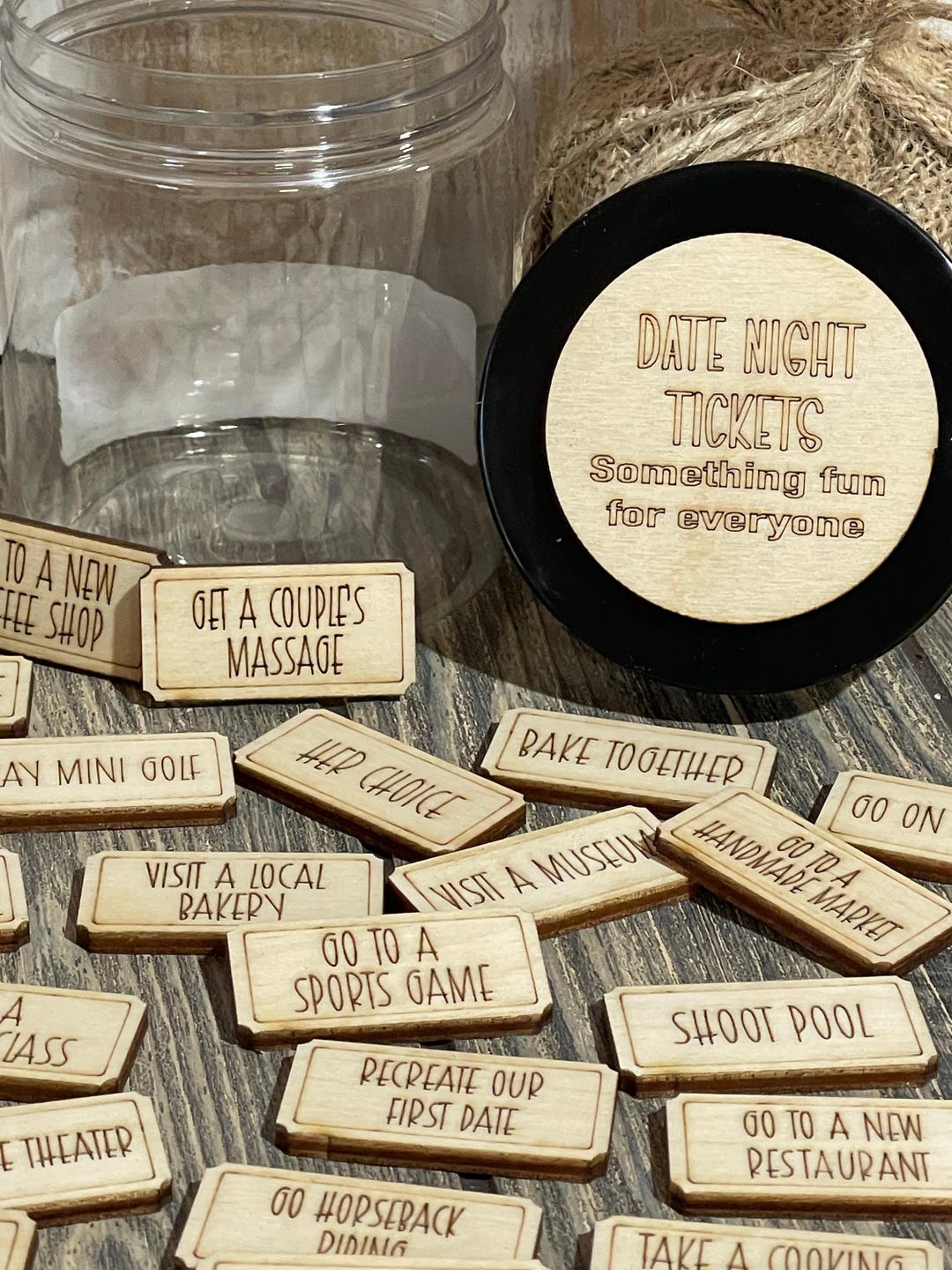 Laser Engraved Date Night Idea Jar: Wood Activity Tickets - Etsy