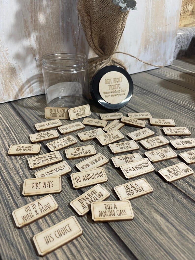Laser Engraved Date Night Idea Jar: Wood Activity Tickets - Etsy