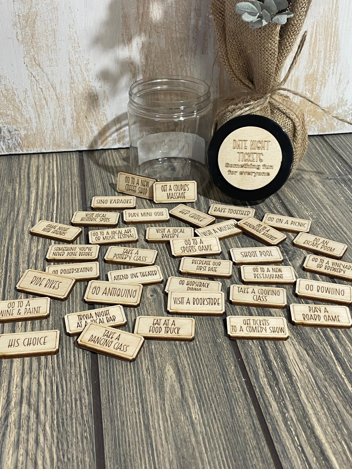 Laser Engraved Date Night Idea Jar: Wood Activity Tickets - Etsy