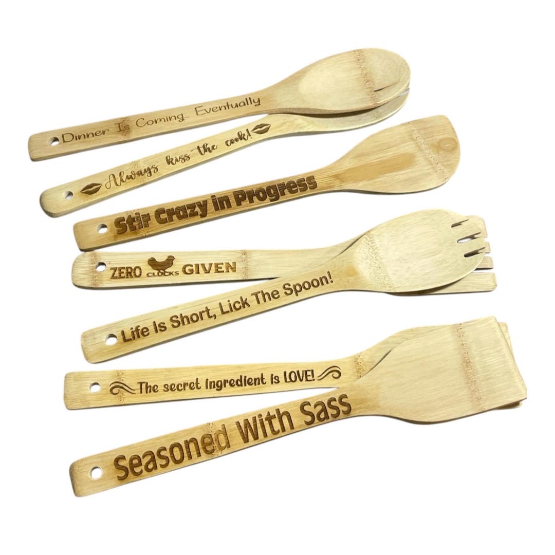Engraved Bamboo Cooking Spoon – Funny Kitchen Utensil, Personalized ...