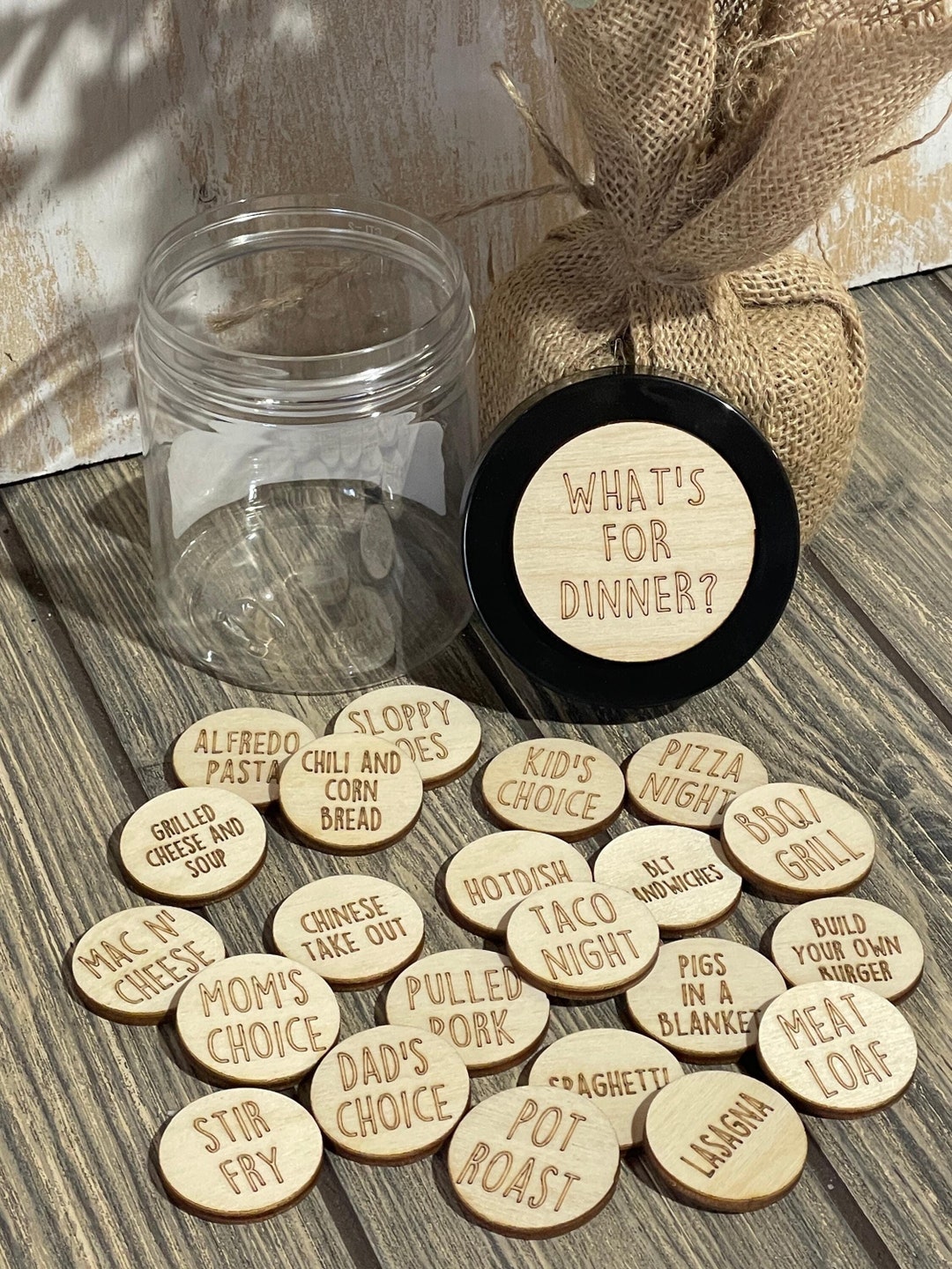 Whats for Dinner Menu Wood Jar - Solve the Great Debate Meal Prep ...