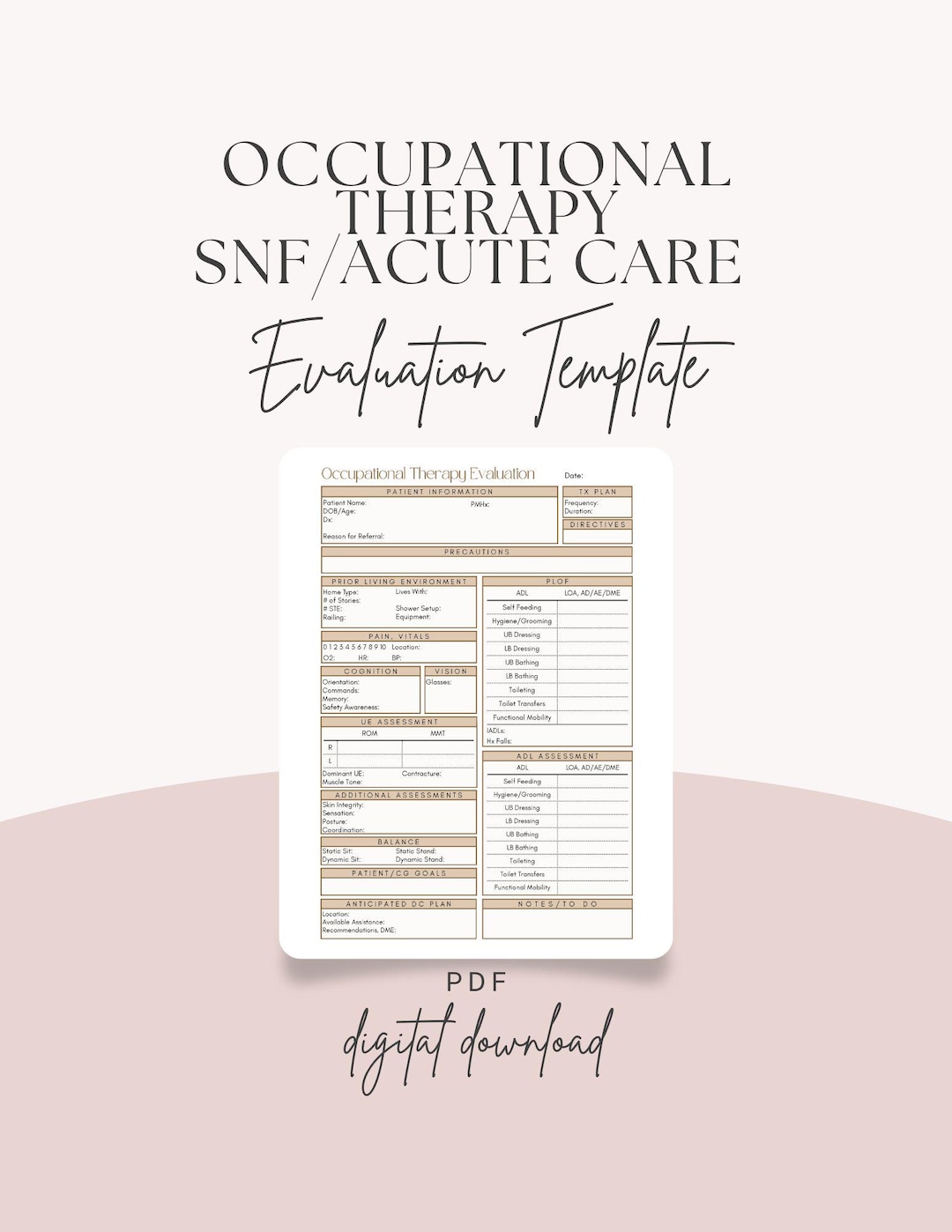 Occupational Therapy Evaluation Template for SNF Acute Care Occupational Therapist OT Student - Etsy