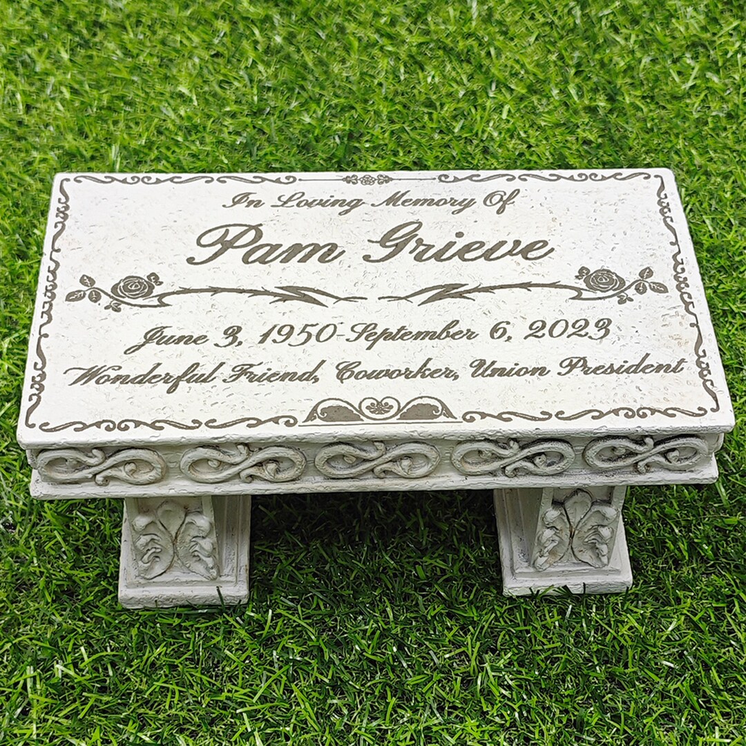 Personalized Memorial Garden Bench Stone, Engraved Headstone Grave ...