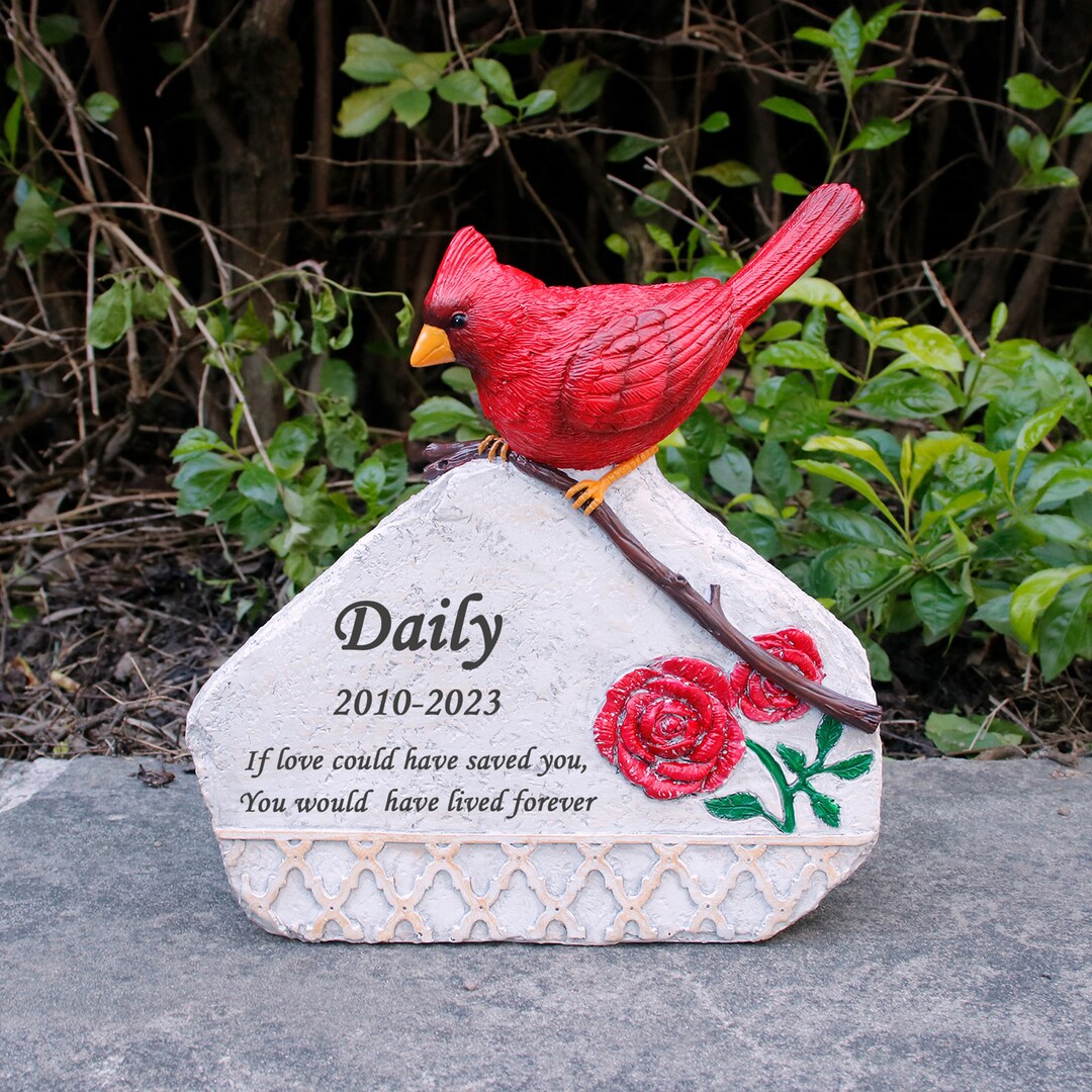 Custom Dog Memorial Stone With Cardinal Personalized Cat Grave Marker ...