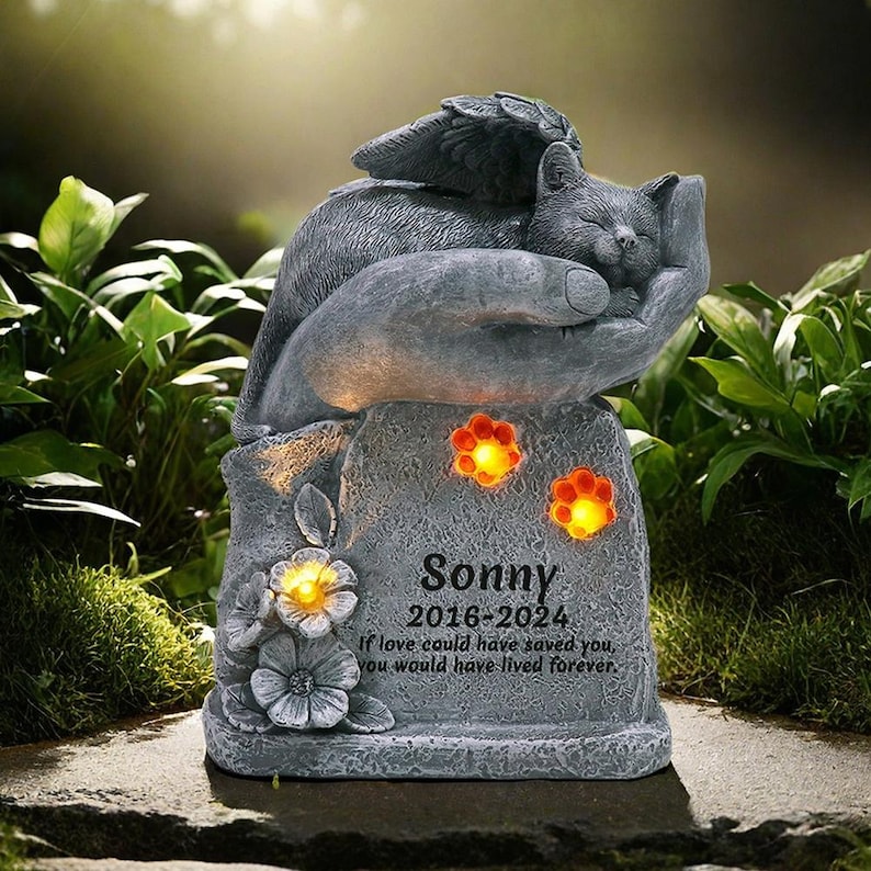Personalized Solar Cat Memorial Stone, Pet Loss Gift - Etsy