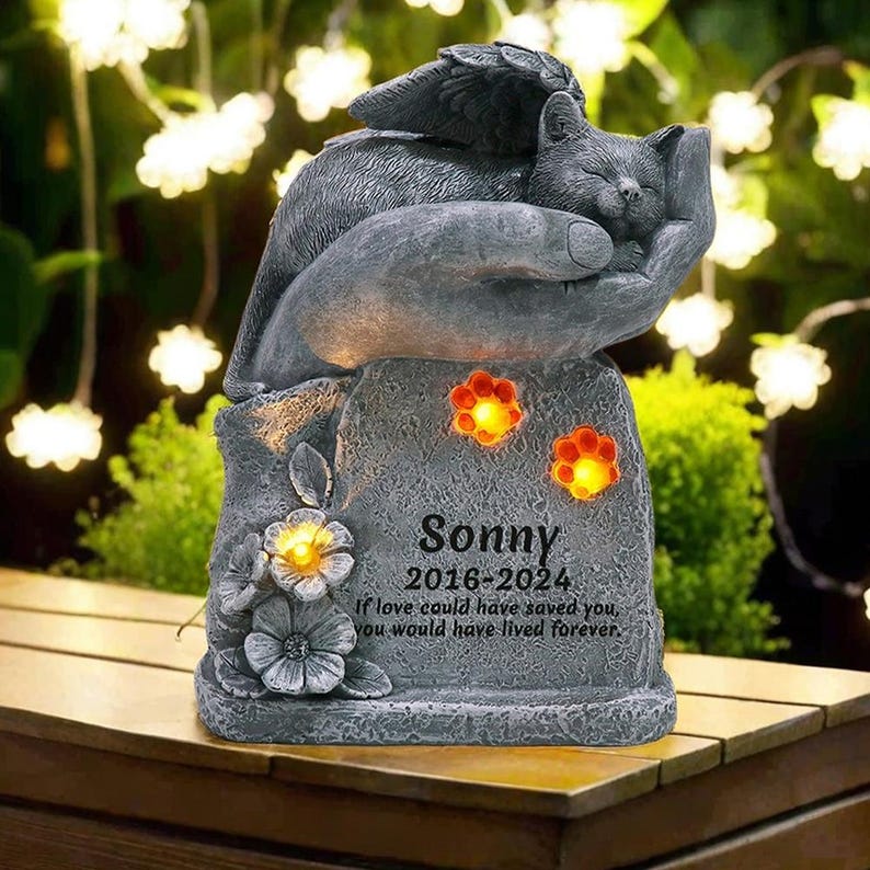 Personalized Solar Cat Memorial Stone, Pet Loss Gift - Etsy
