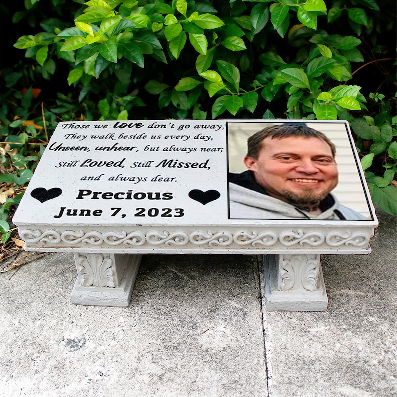 Personalized Memorial Garden Stone Bench, Engraved Headstone Grave ...