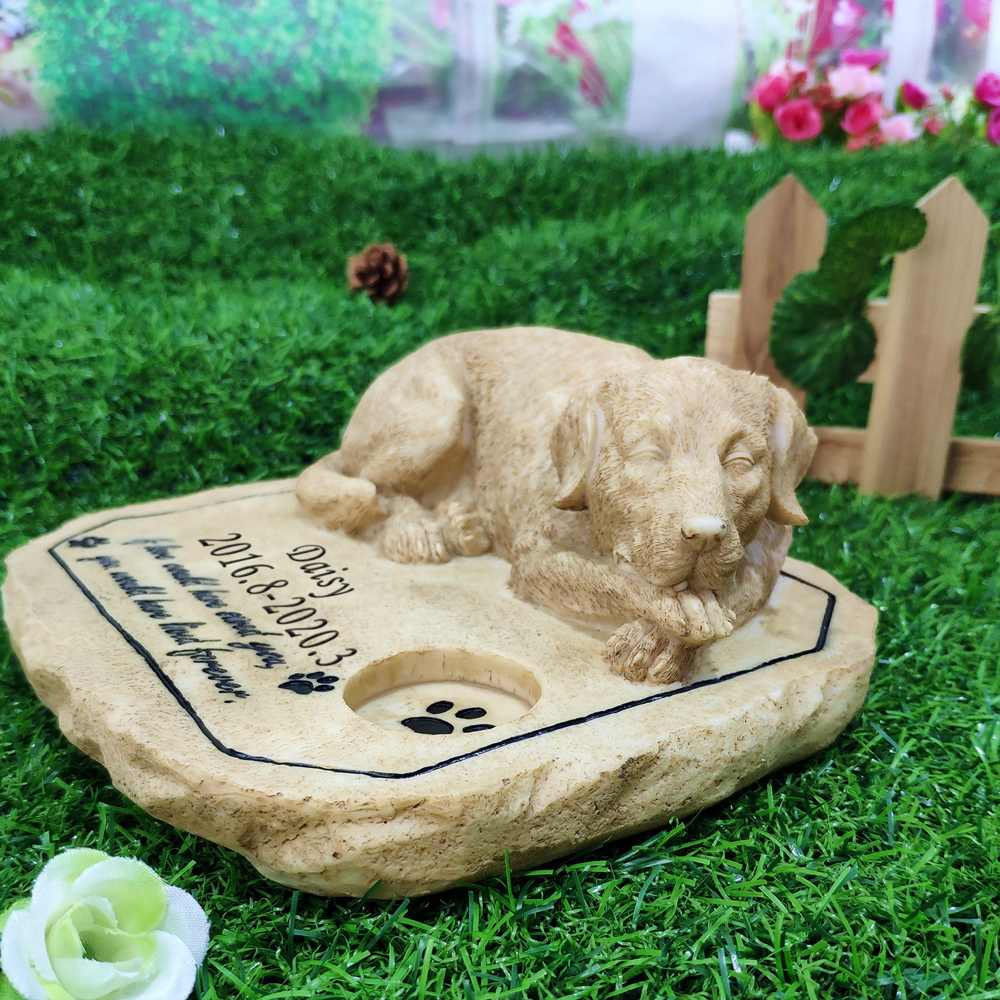 Dog sculpture Pet memorial stone Personalized garden stone for | Etsy