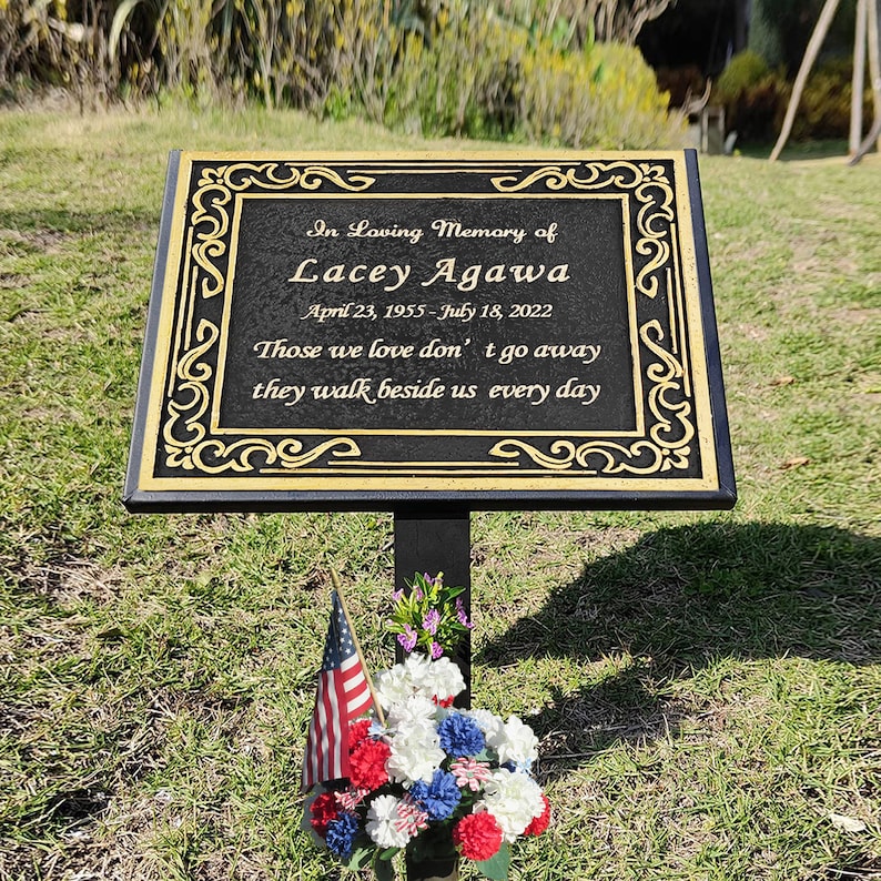 Personalized Memorial Garden Stone, Engraved Grave Marker, Brass Color ...
