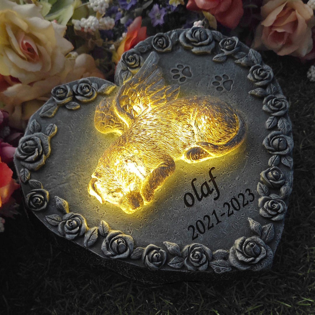 Solar Angel Dog Memorial Stone With Name Date, Personalized Soar Dog ...