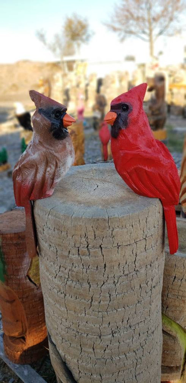 Set of Two 12 Inch Chainsaw Carved Cardinal Statues - Etsy