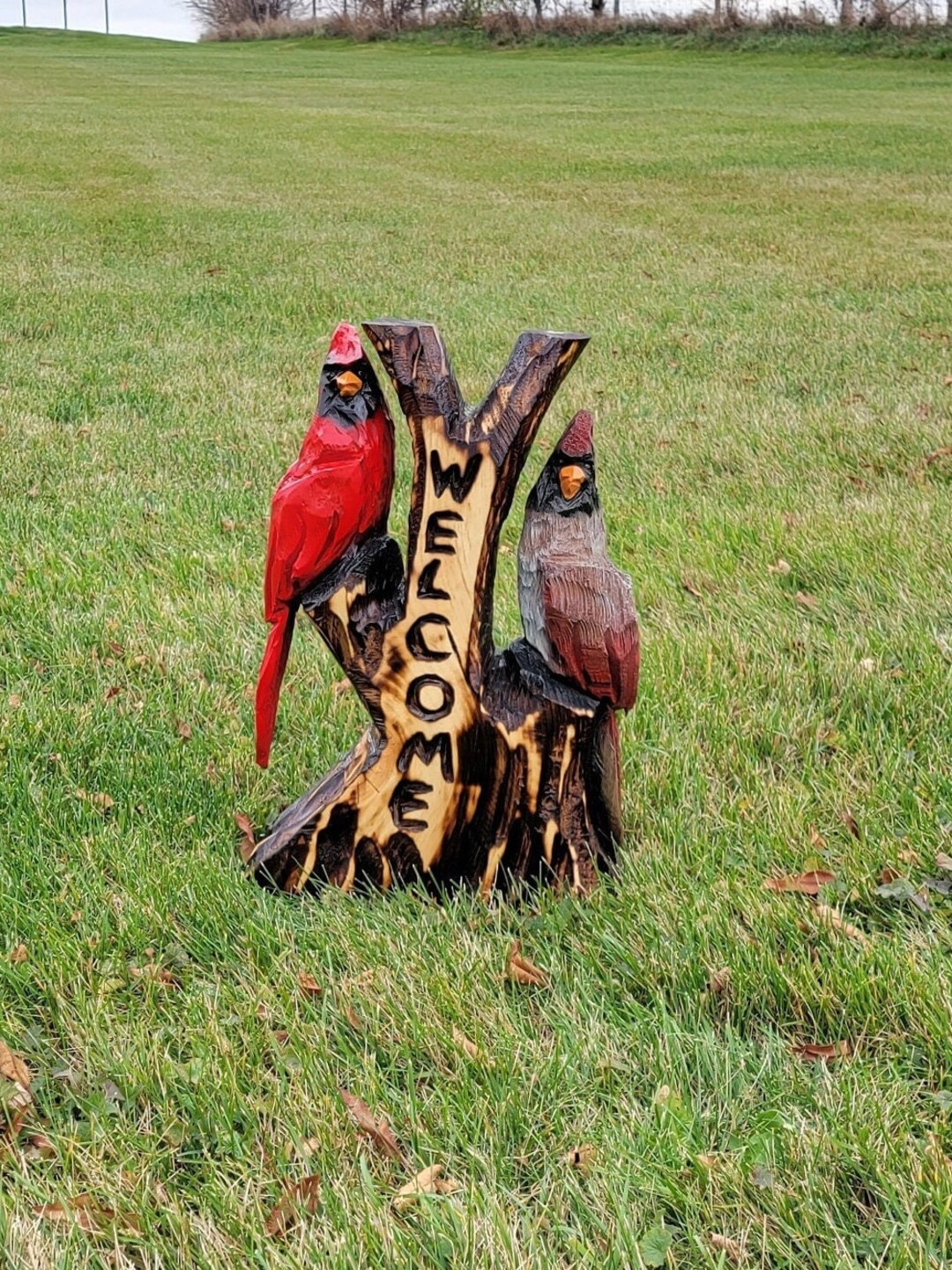 18x12 Inch Male/female Chainsaw Carved Cardinal Scene With Welcome - Etsy
