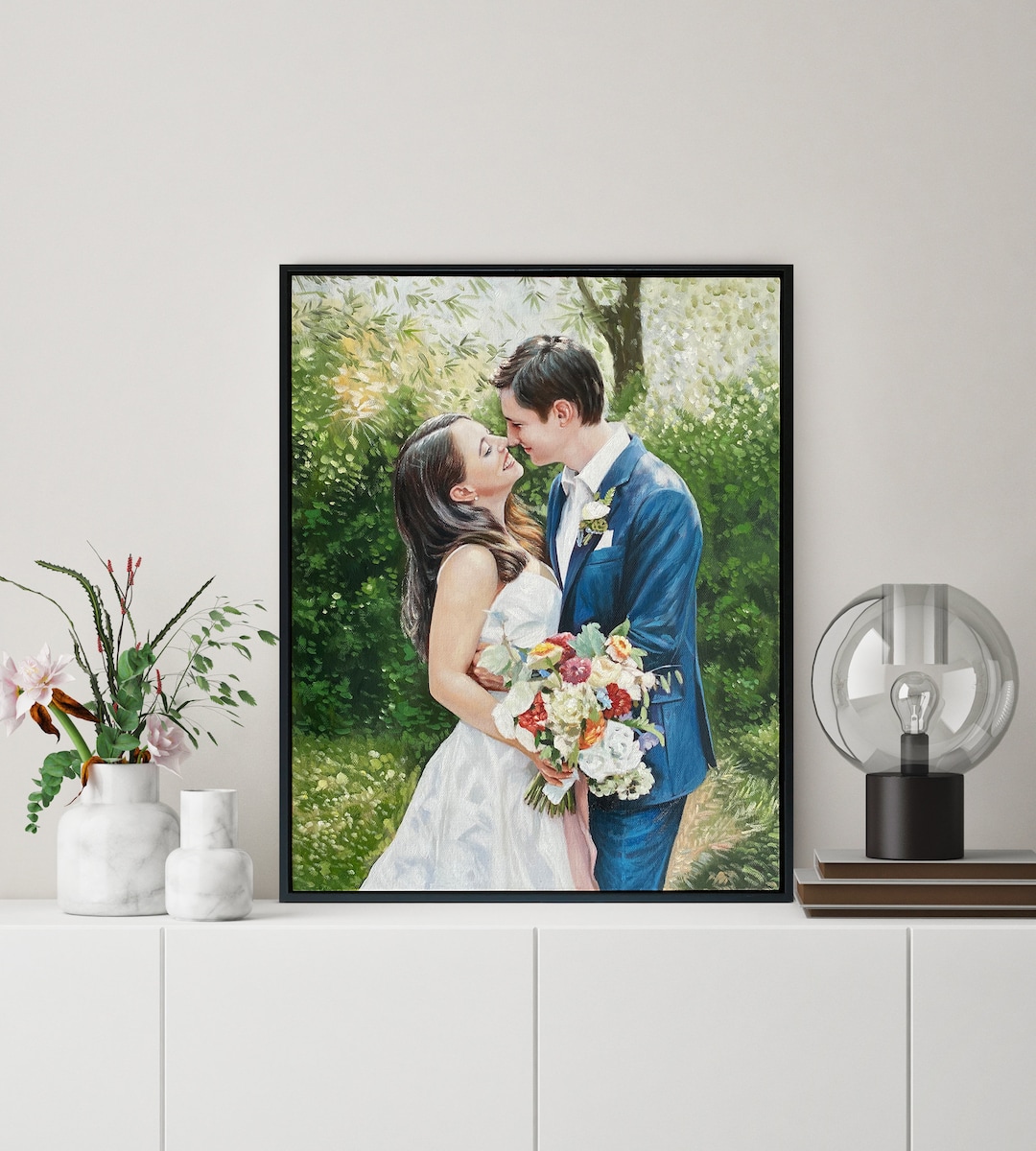 Custom Portrait Framed, Oil Painting From Photo, Couples Portrait With ...