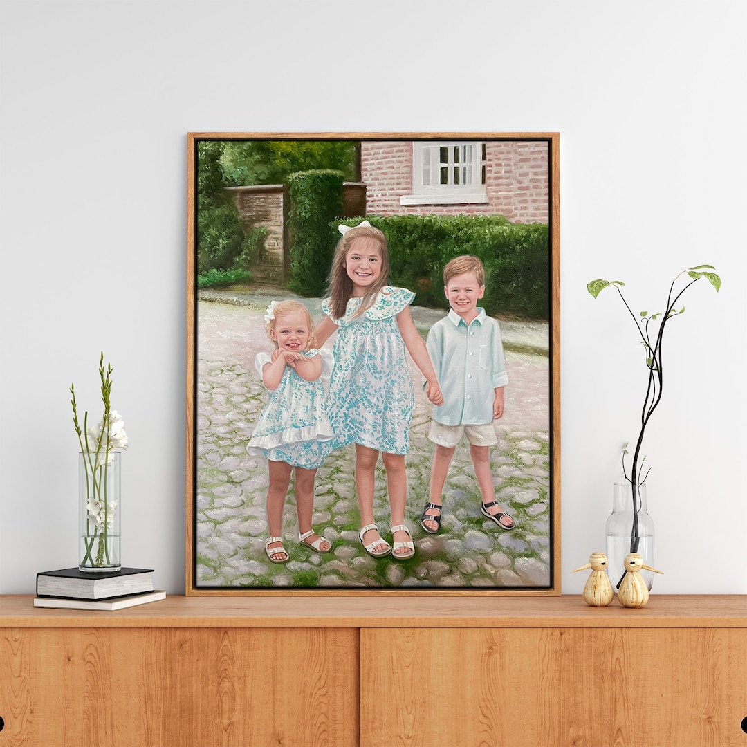 Custom Kids Portrait From Photo, Framed Family Painting Ready to Hang ...