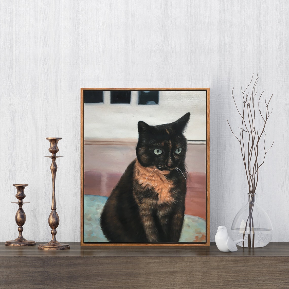 Pet Portrait Painting Framed Cat Wall Art Custom Cat - Etsy