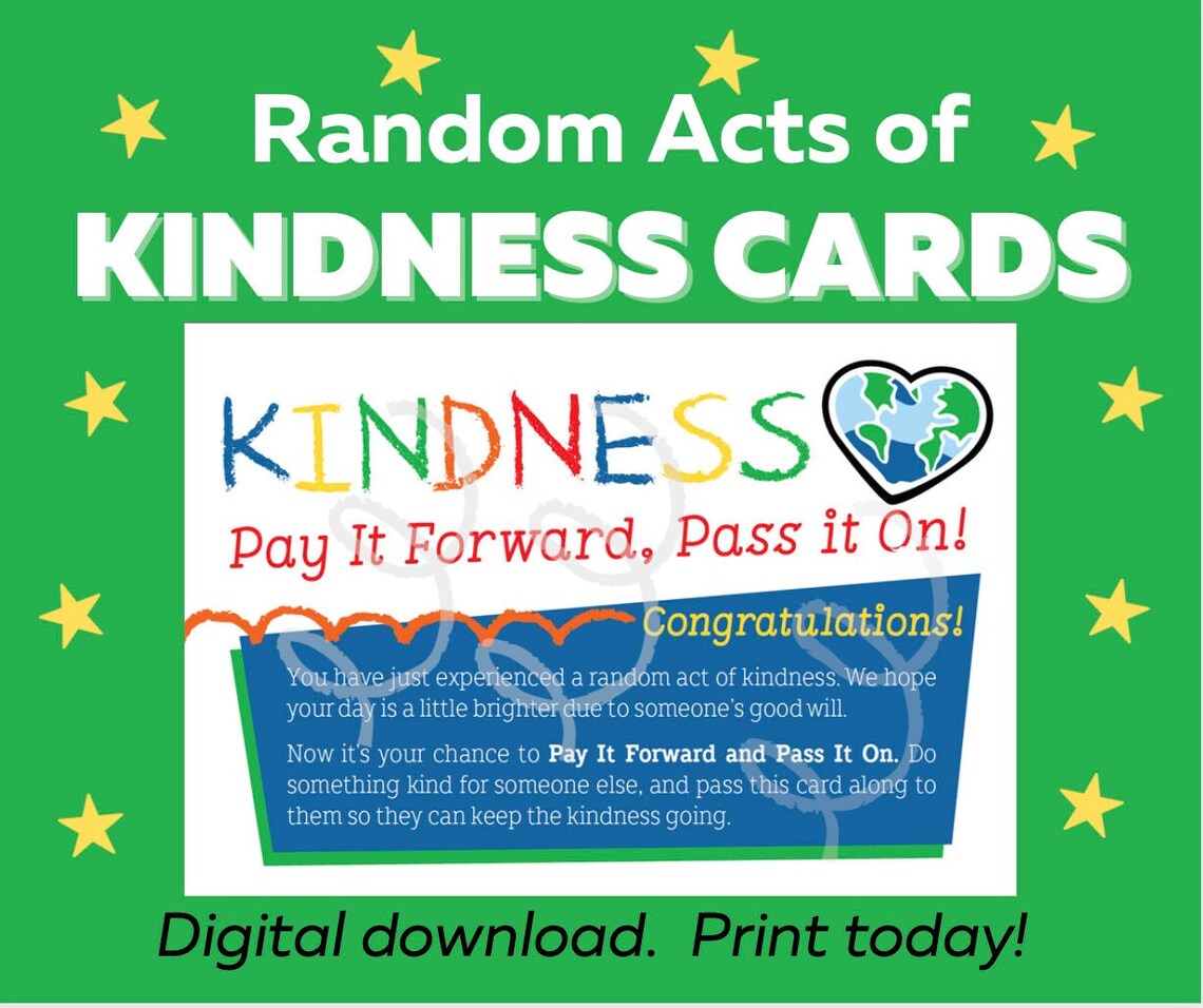 Printable Random Acts of Kindness Cards pay It Forward Pass - Etsy