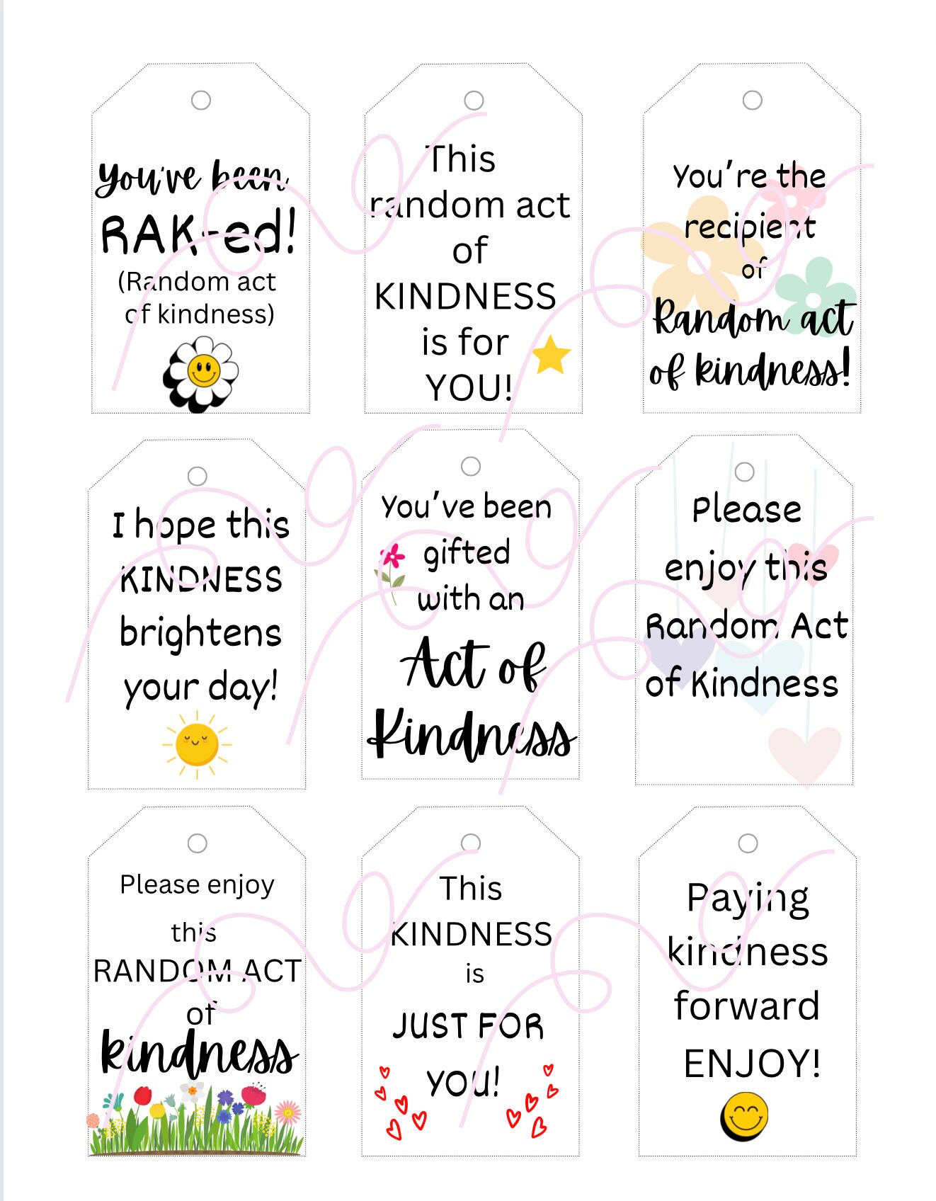 Printable Kindness Gift Tags * RAK RAOK Random Acts of Kindness Cards ...