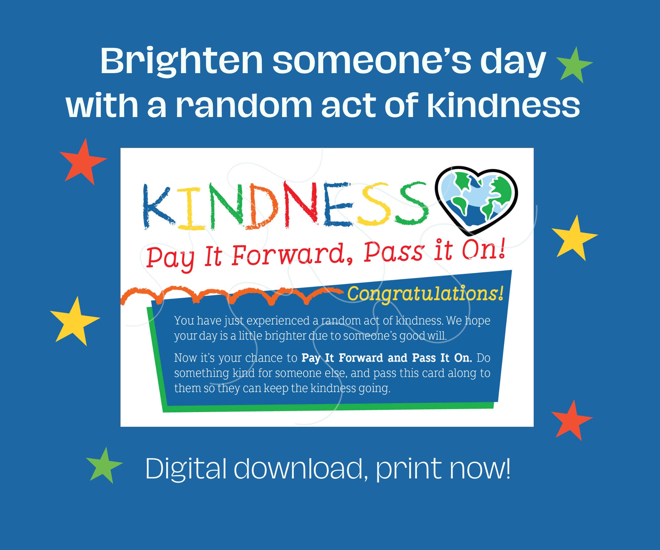 Printable Random Acts of Kindness Cards *pay It Forward Pass It on ...