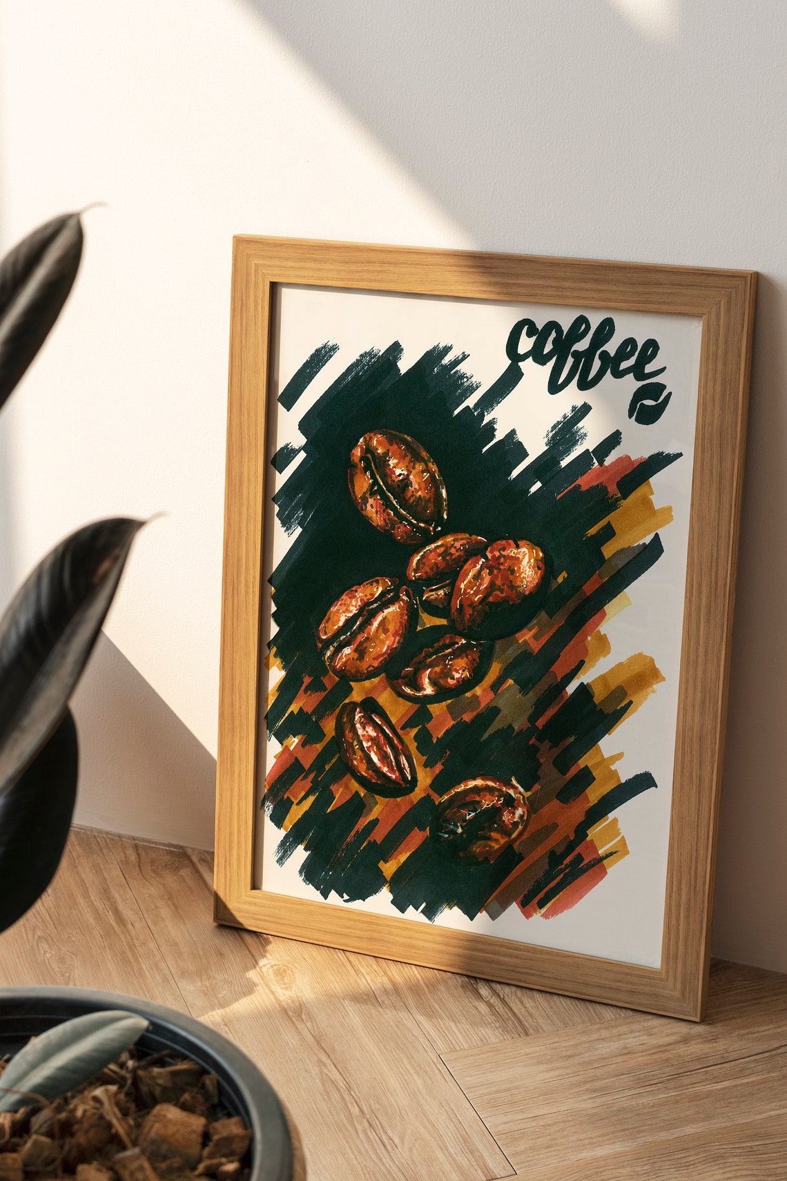Coffee Beans Digital Poster Drawing With Markers Download - Etsy
