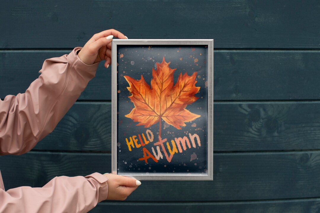 Hello Autumn Gift Card Fall Art Print Leaf Download File Digital Poster ...