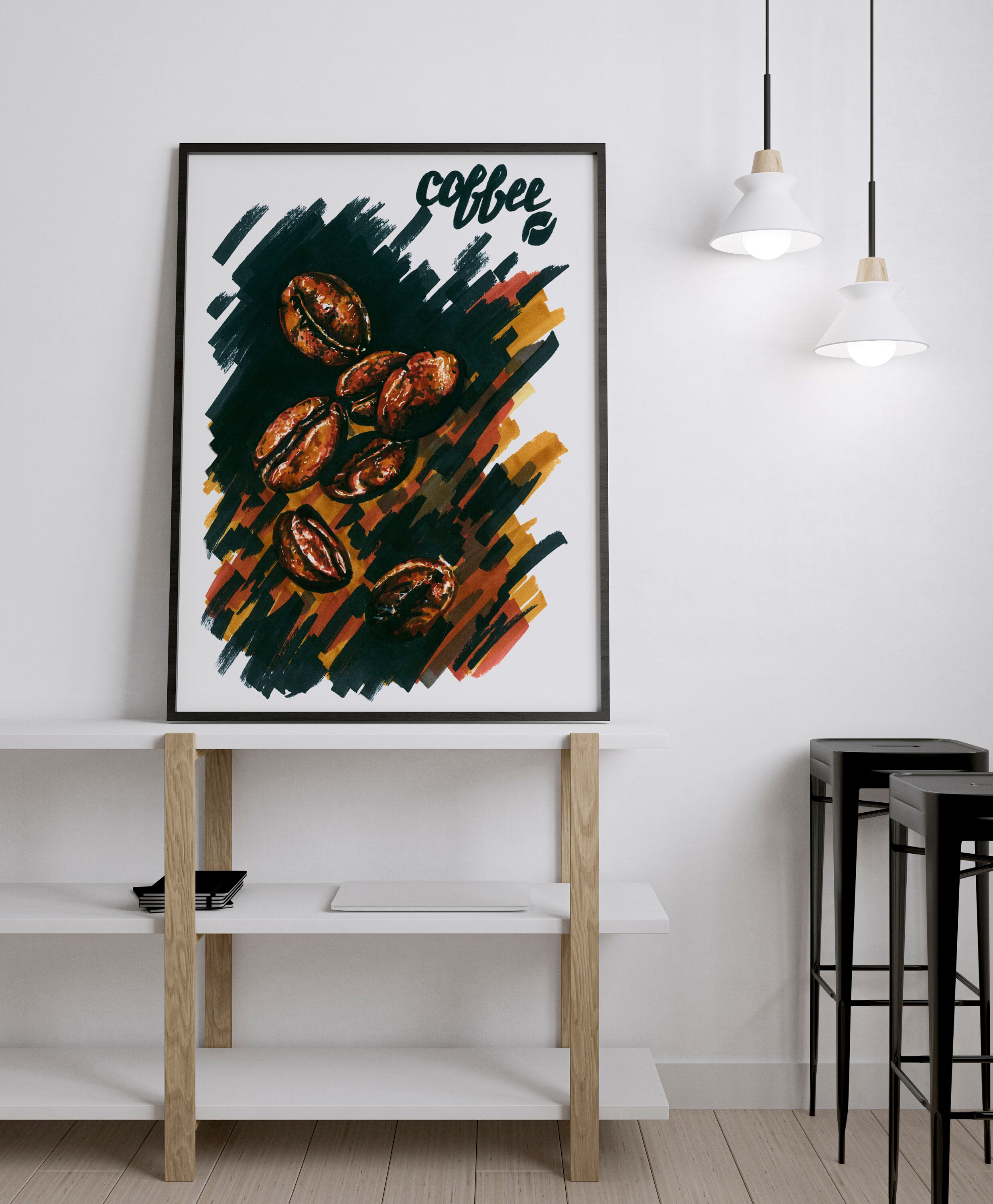 Coffee Beans, Digital Poster, Drawing With Markers, Download Print - Etsy