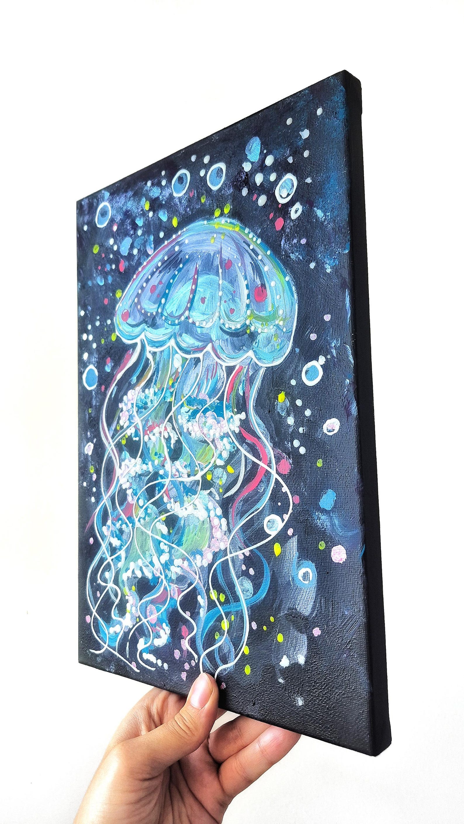 Original Acrylic Jellyfish Painting: Shimmering Coastal Wall Art - Etsy