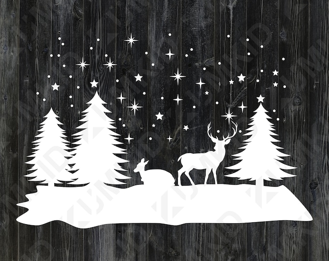 Winter Deer Scene SVG Cut File for Cricut, Snowy Forest Svg, Magical ...
