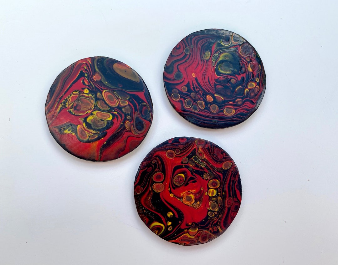 Original Handmade Red Yellow Black One-of-a-kind Acrylic Pour Magnet ...