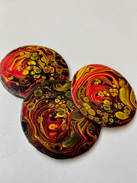 Acrylic Pour Magnets Red Yellow Black Refrigerator Magnet Set | Etsy