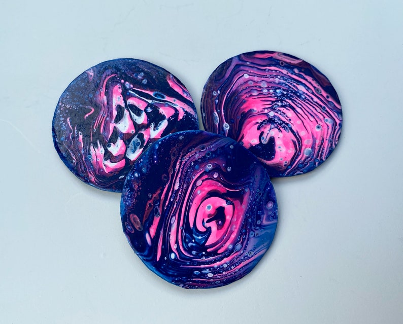 Handmade Magnets Neon Pink Navy One-of-a-kind Acrylic Pour Magnet Set ...