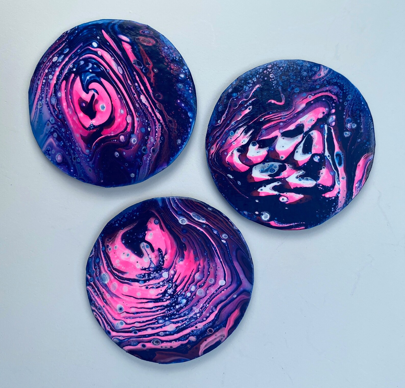Handmade Magnets Neon Pink Navy One-of-a-kind Acrylic Pour Magnet Set ...