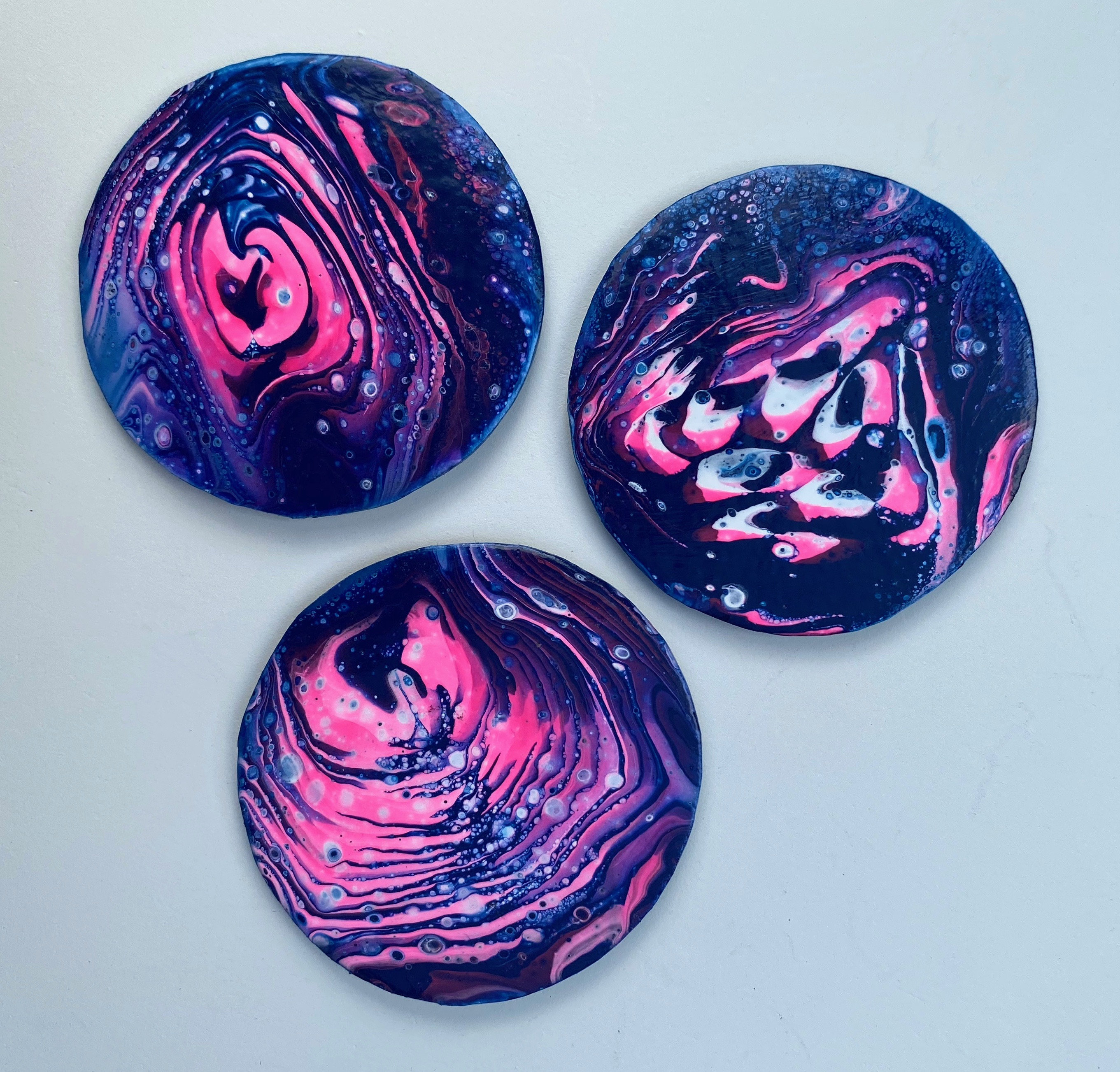 Handmade Magnets Neon Pink Navy One-of-a-kind Acrylic Pour Magnet Set ...