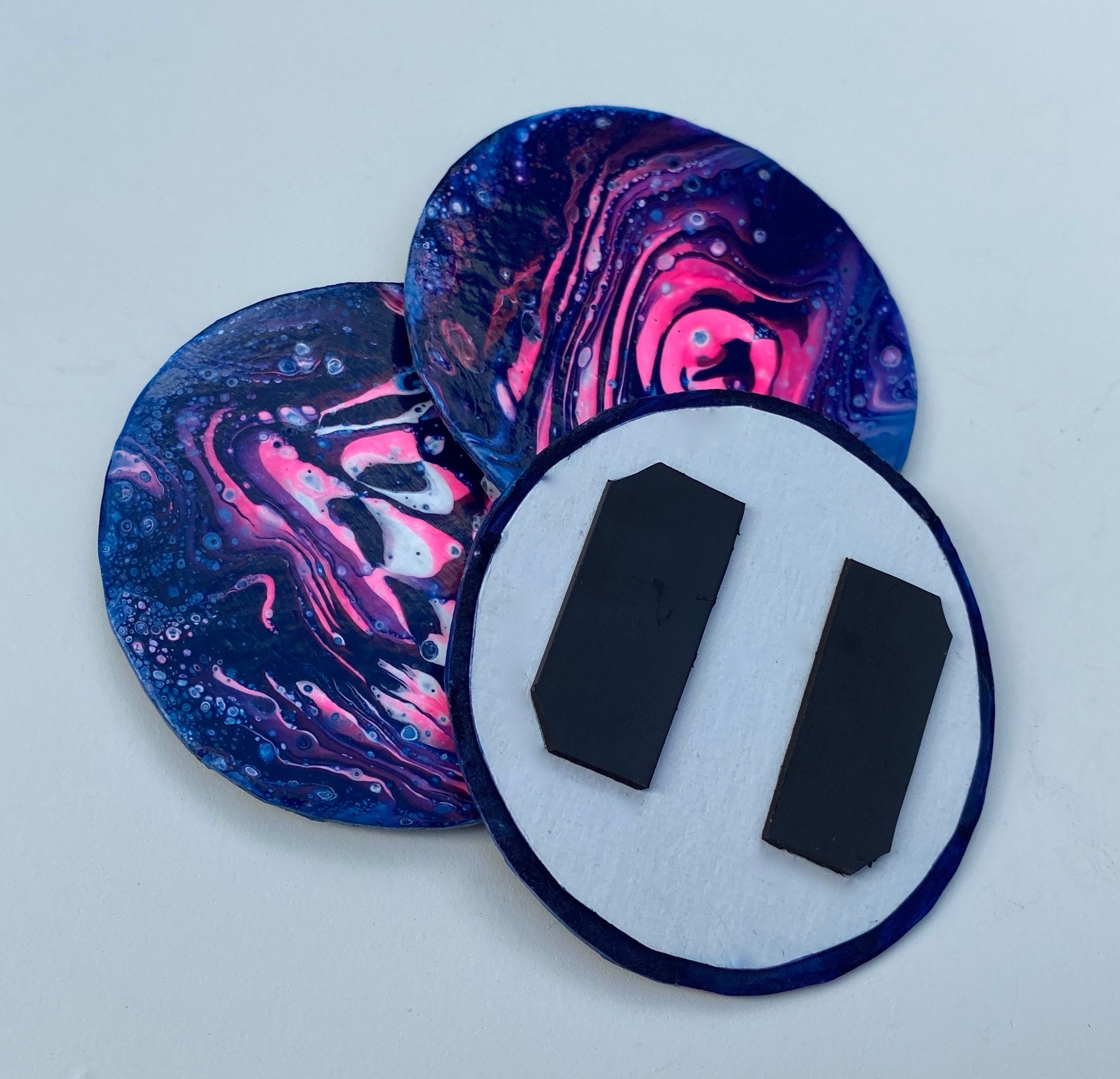 Handmade Magnets Neon Pink Navy One-of-a-kind Acrylic Pour Magnet Set ...