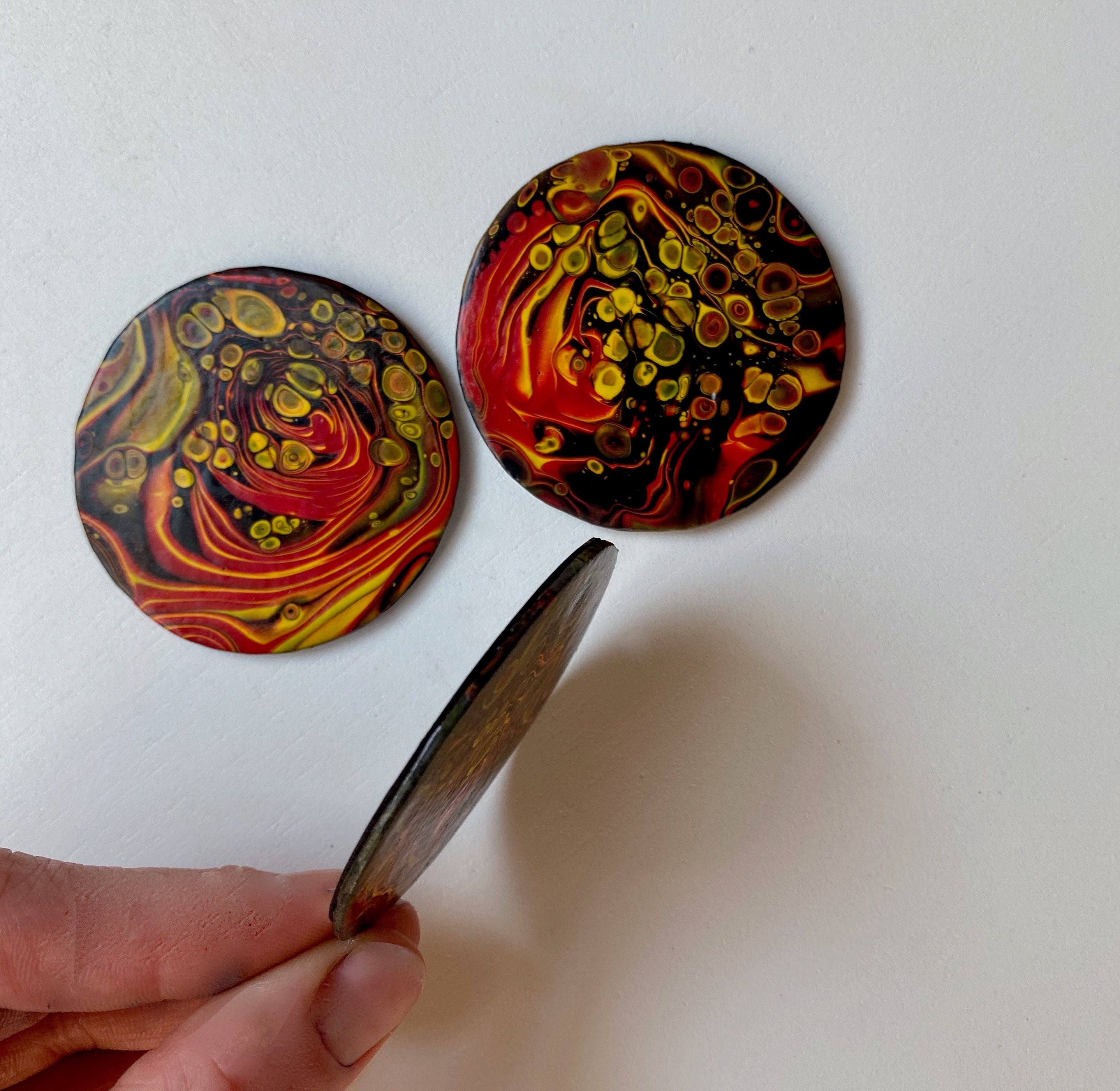 Acrylic Pour Magnets, Red Yellow Black Original Painting Refrigerator ...