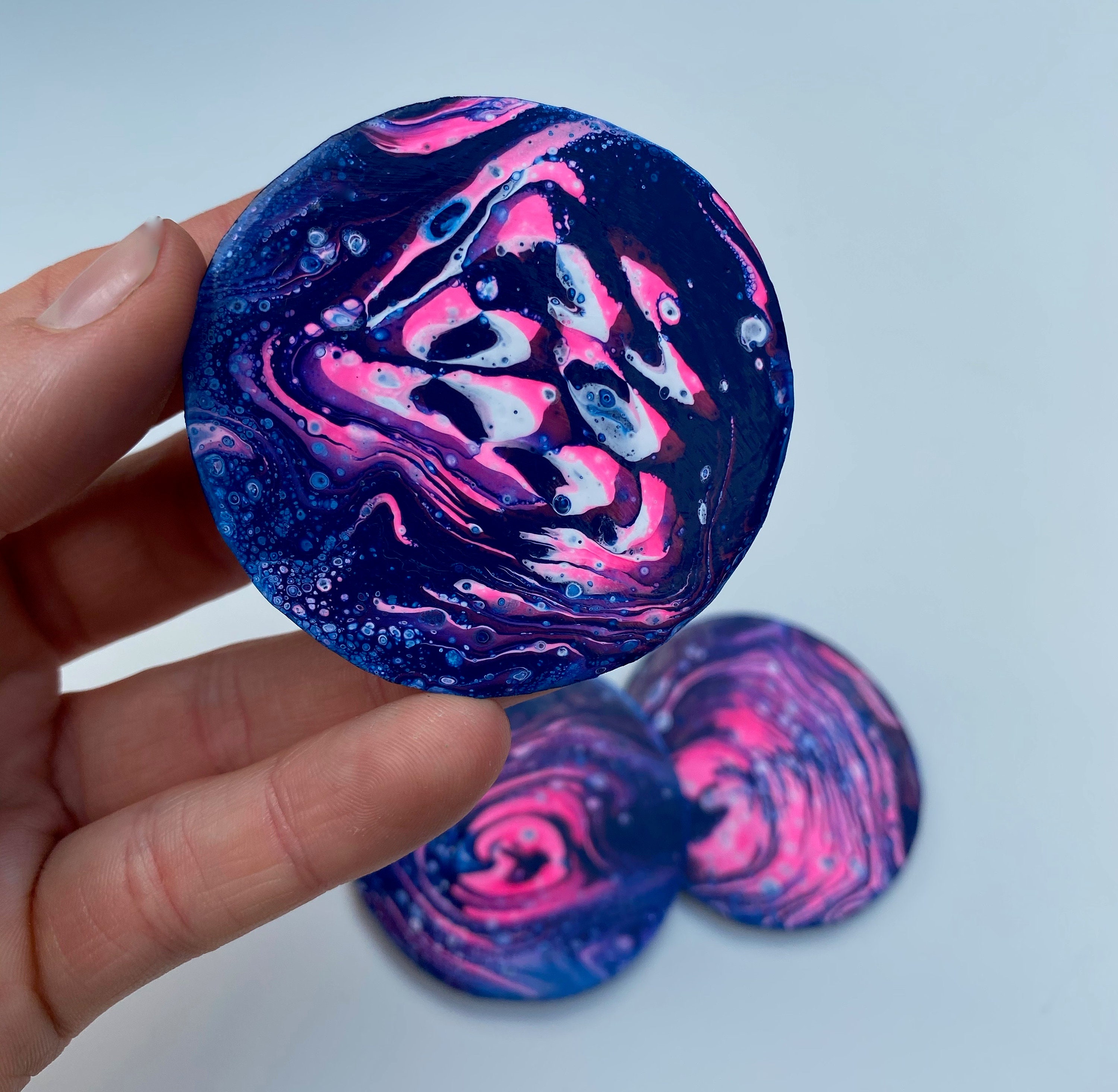 Handmade Magnets Neon Pink Navy One-of-a-kind Acrylic Pour Magnet Set ...