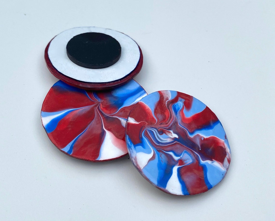Handmade Magnets Red White and Blue One-of-a-kind Acrylic Pour Magnet ...